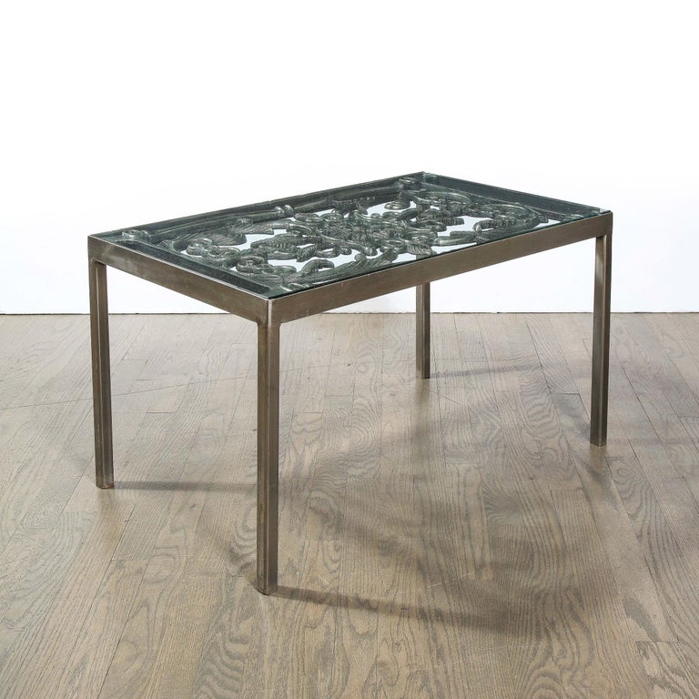 Art Deco Antique Burnished Cast-Iron Gate Cocktail Table with Floral ...