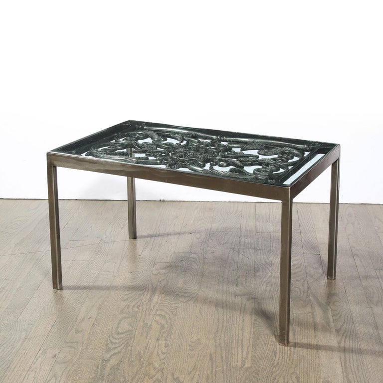 Art Deco Antique Burnished Cast-Iron Gate Cocktail Table with Floral ...