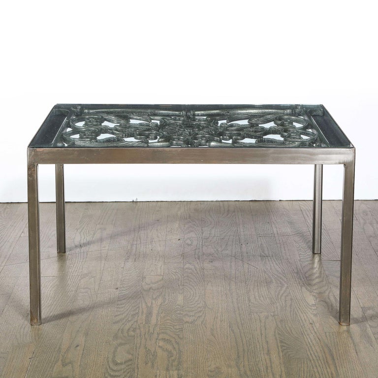 Art Deco Antique Burnished Cast-Iron Gate Cocktail Table with Floral ...
