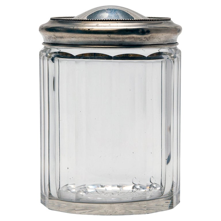 Art Deco Antique Cut Crystal Jar w Sterling Silver Lid For Sale at 1stDibs