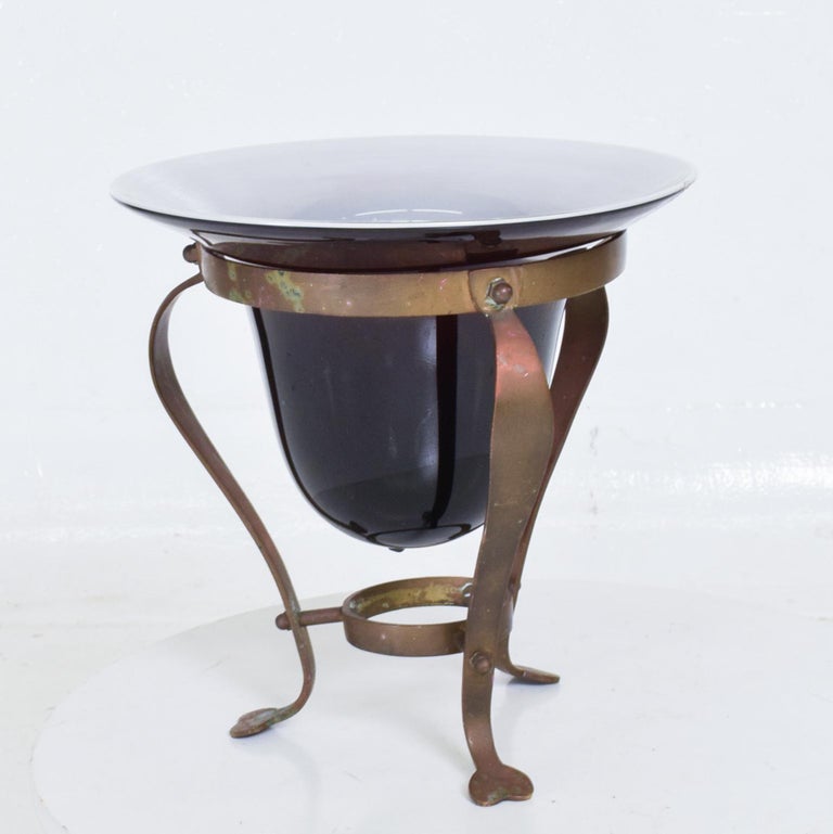 Art Deco Antique Elevated Centerpiece Glass Vase Framed in Solid Bronze ...