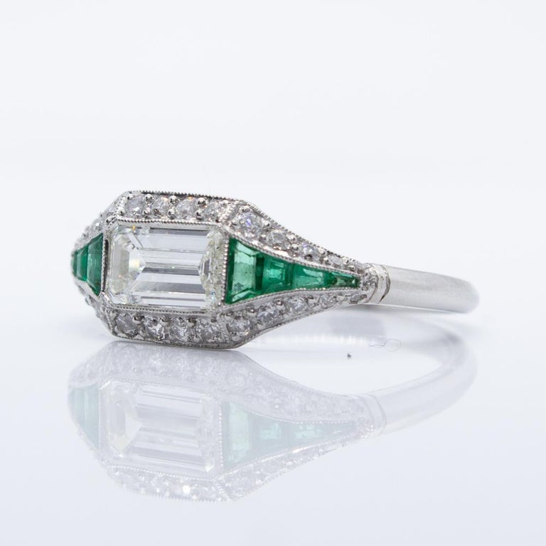 Art Deco Antique Emerald and Diamond Platinum Estate Ring at 1stDibs