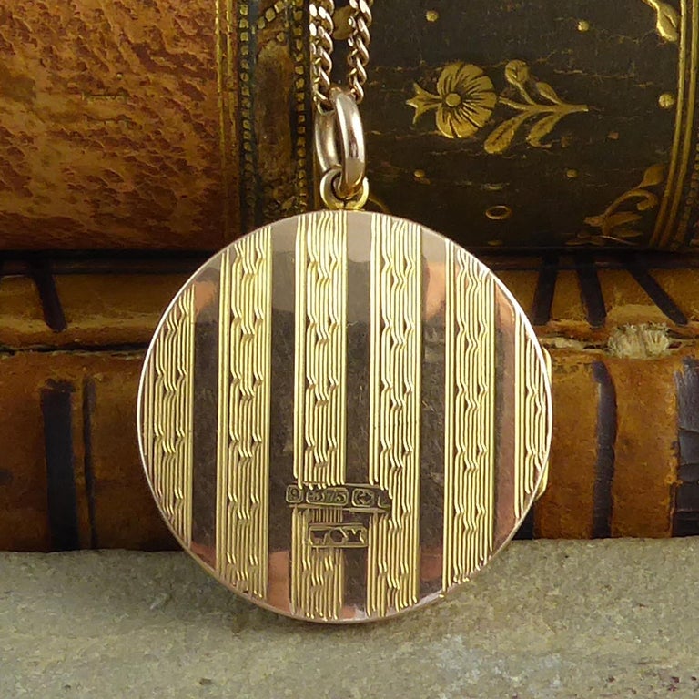 Art Deco Antique Engraved Round Locket, circa 1920, Gold Chain at 1stDibs