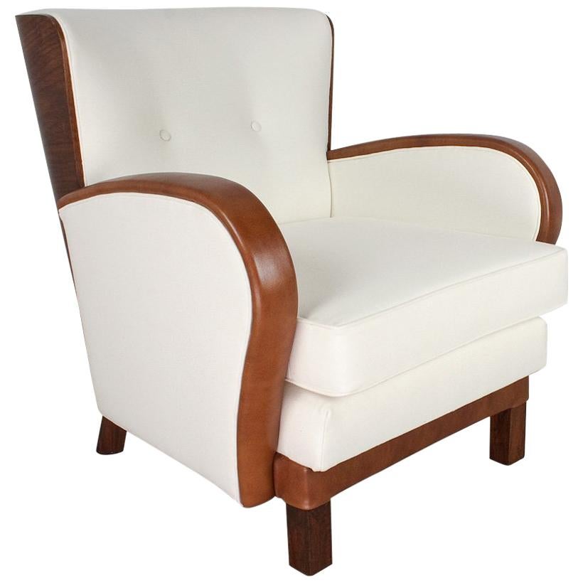 Art Deco Antique Lounge Chair in Leather, Teak and Felt, 1930s Holland ...