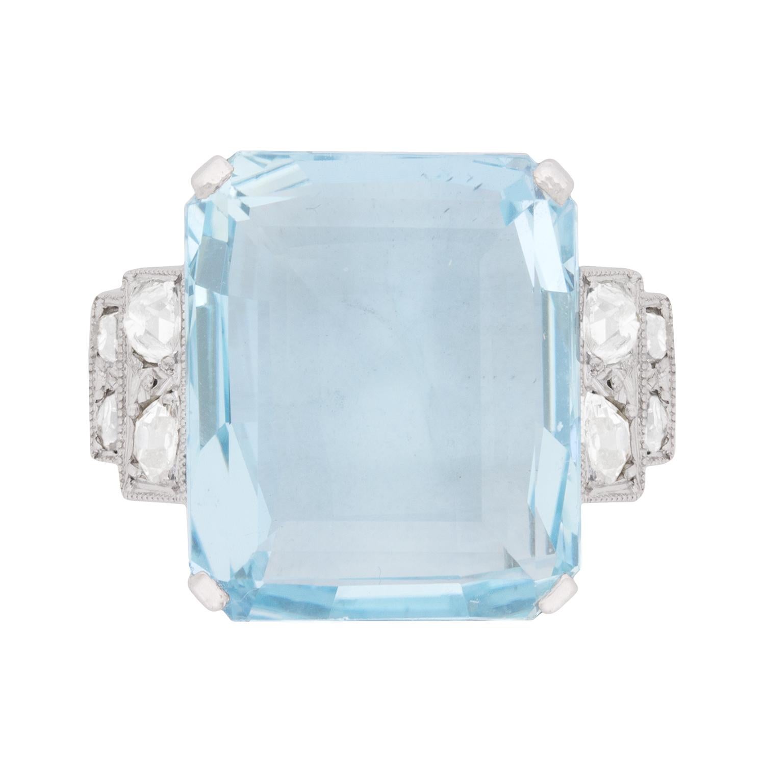 Art Deco 3.40 Carat Aquamarine and Diamond Platinum Dress Cocktail Ring ...