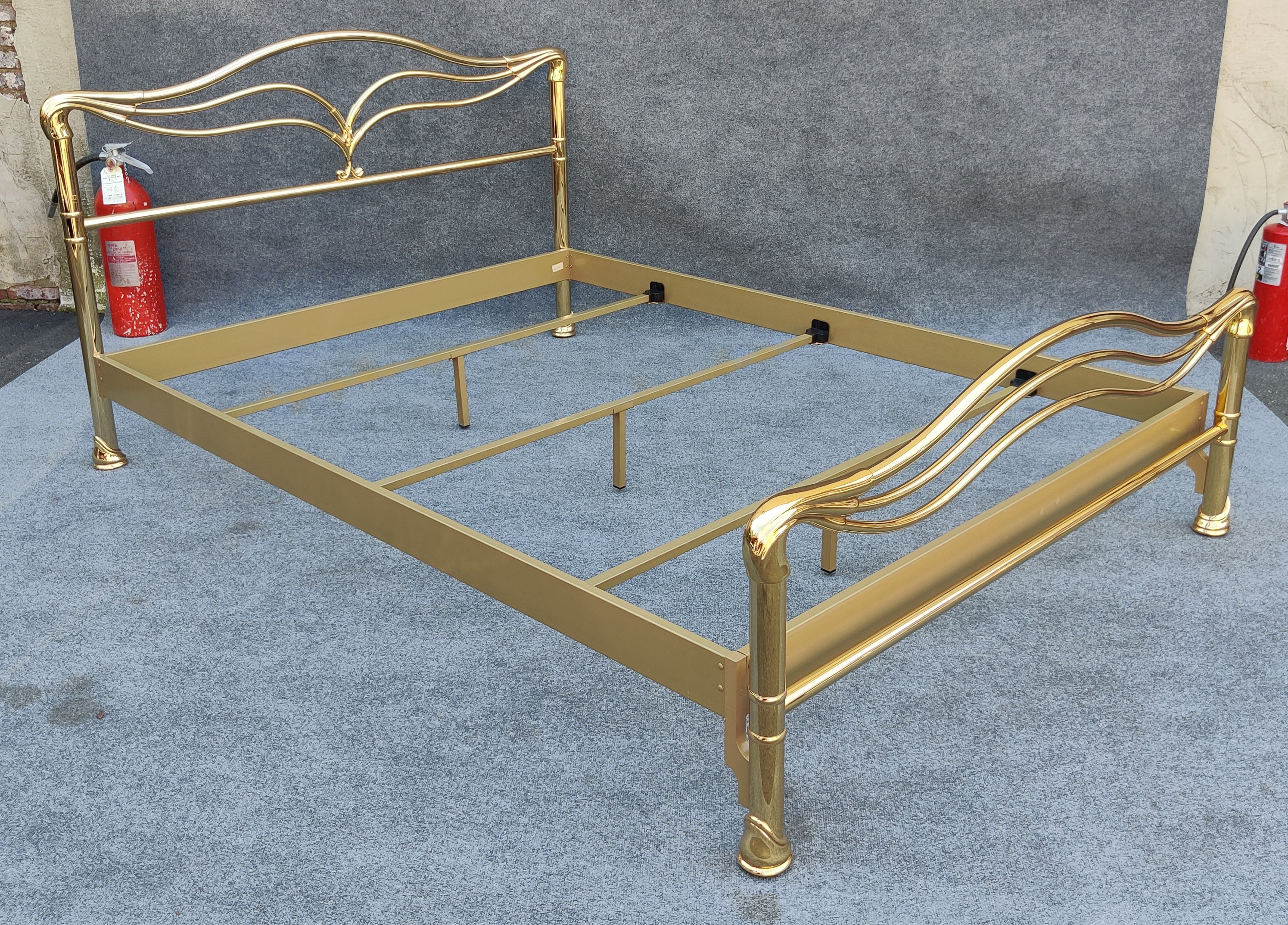 Art Deco Art Nouveau Solid Brass and Enameled Steel Queen Bed Armoni ...