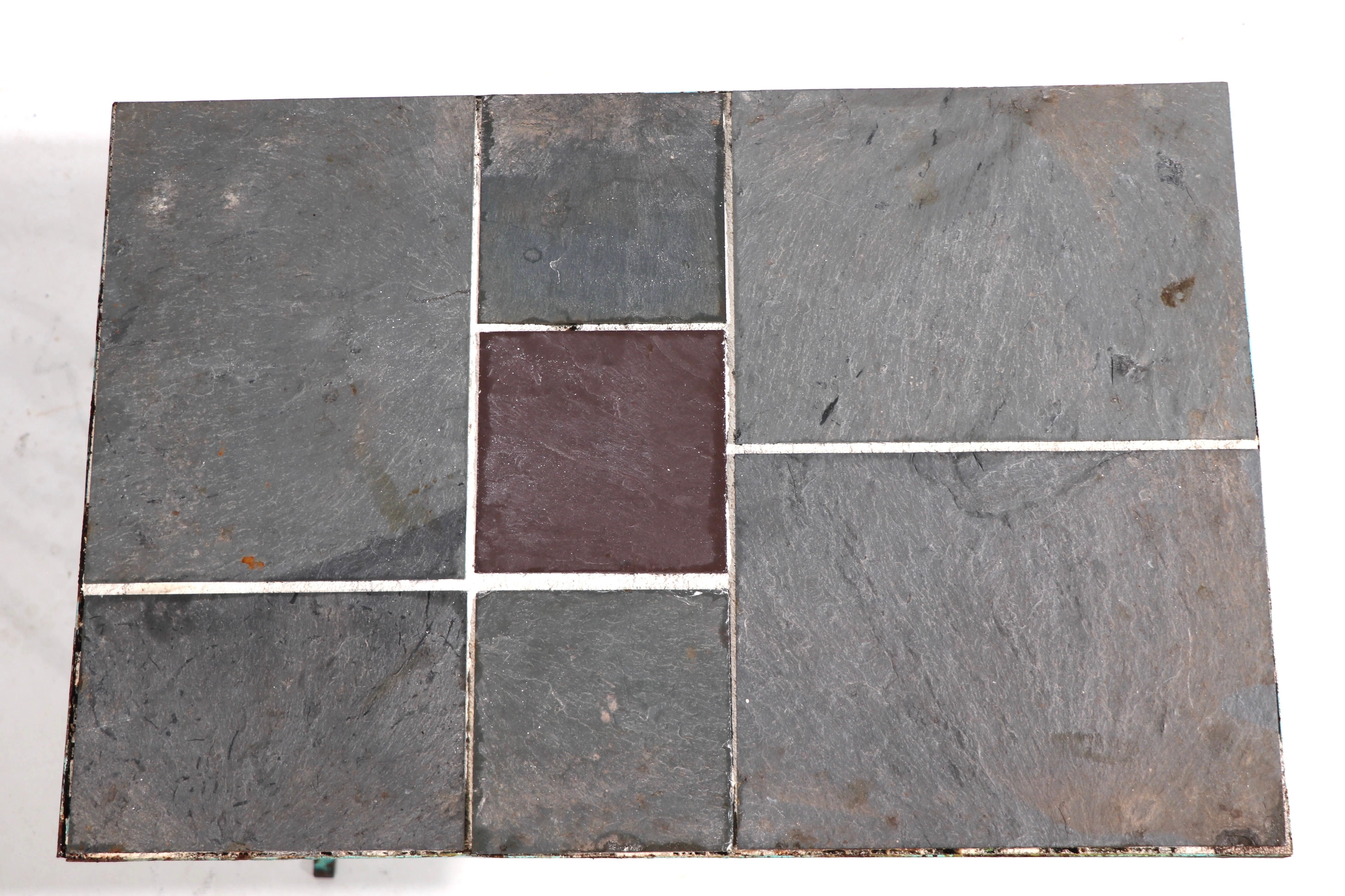 Art Deco Arts and Crafts Wrought Iron and Slate Garden Patio Table at ...