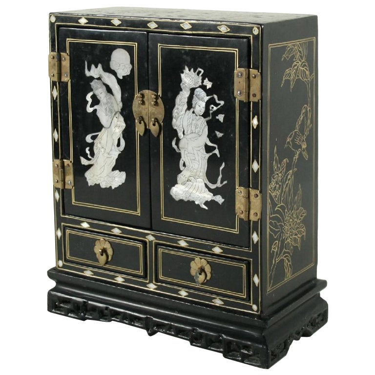 Art Deco Asian Decor Jewellery Box with Mother of Pearl Inlay at 1stDibs