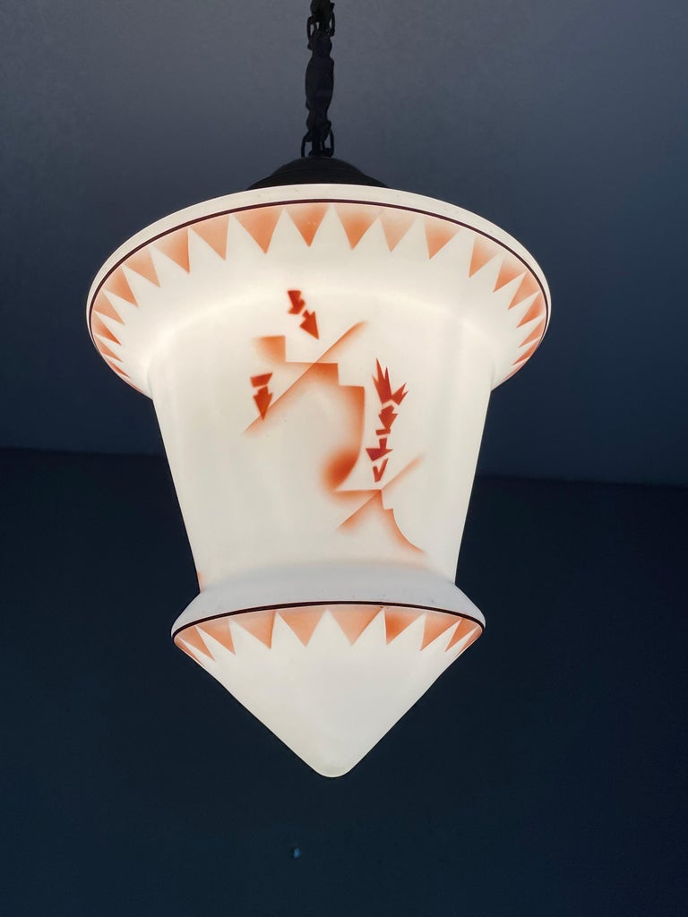 Art Deco Asian Style Lantern Pendant with Stylized Trees Graphics and ...