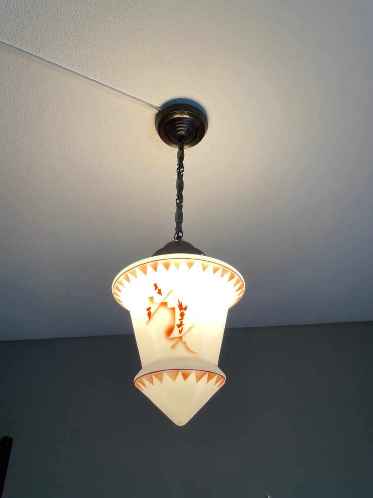 Art Deco Asian Style Lantern Pendant with Stylized Trees Graphics and ...