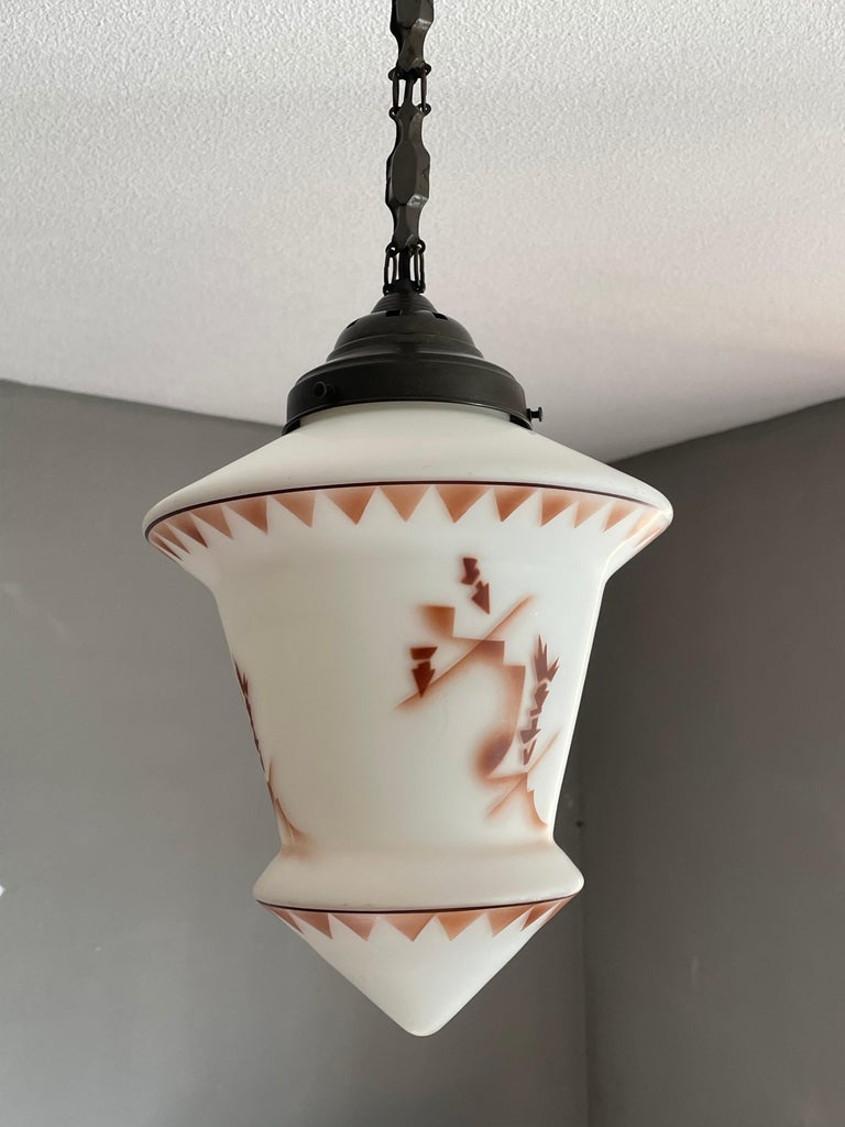 Art Deco Asian Style Lantern Pendant with Stylized Trees Graphics and ...
