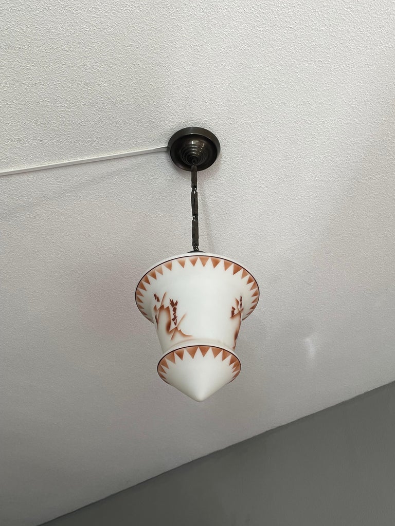 Art Deco Asian Style Lantern Pendant with Stylized Trees Graphics and ...