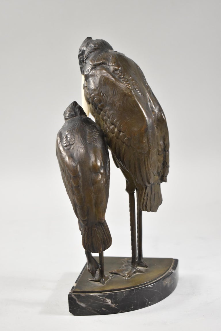 Art Deco Austrian Bronze Storks or Heron on Marble For Sale at 1stDibs