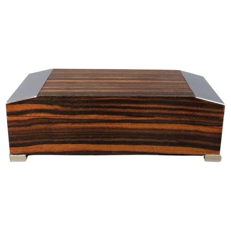 Art Deco Austrian Chrome and Macassar Ebony Veneer Trinket Cigarette ...