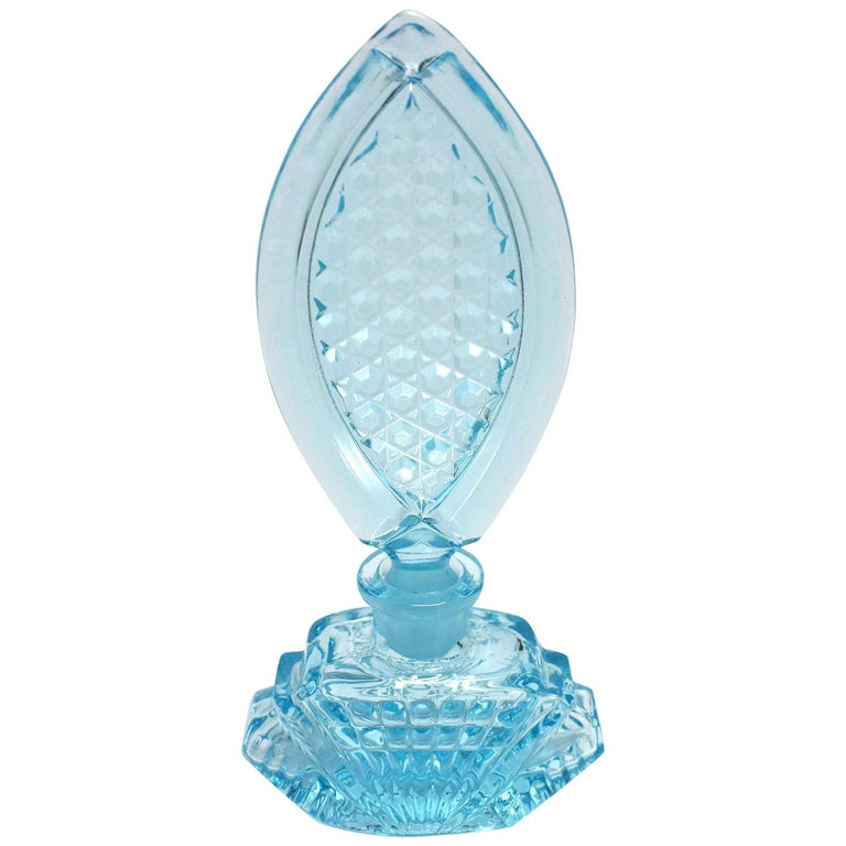 Art Deco Baby Blue Glass Perfume Bottle For Sale at 1stDibs