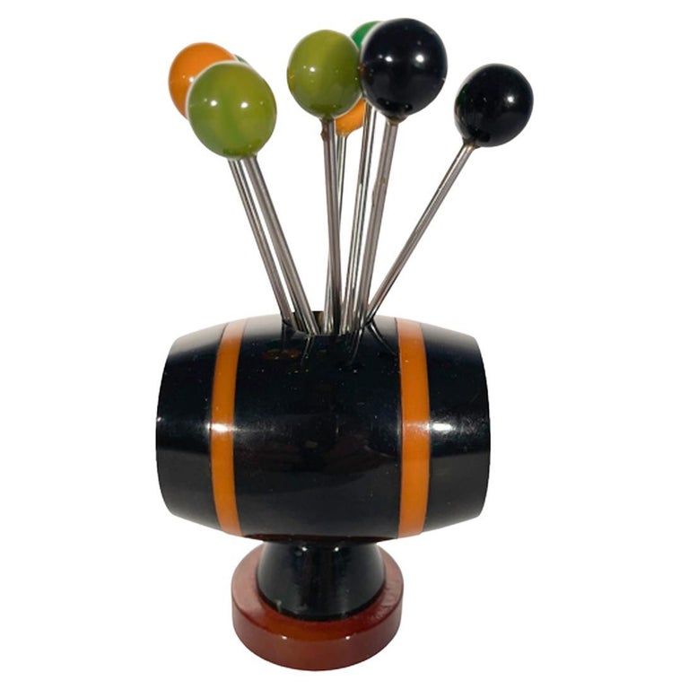 Art Deco Bakelite Whiskey Barrel Cocktail Pick Holder with 8 Ball ...