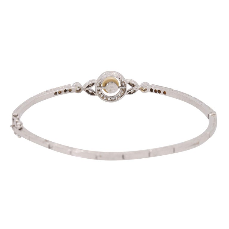 Art Deco Bangle with Pearl and Diamonds For Sale at 1stDibs