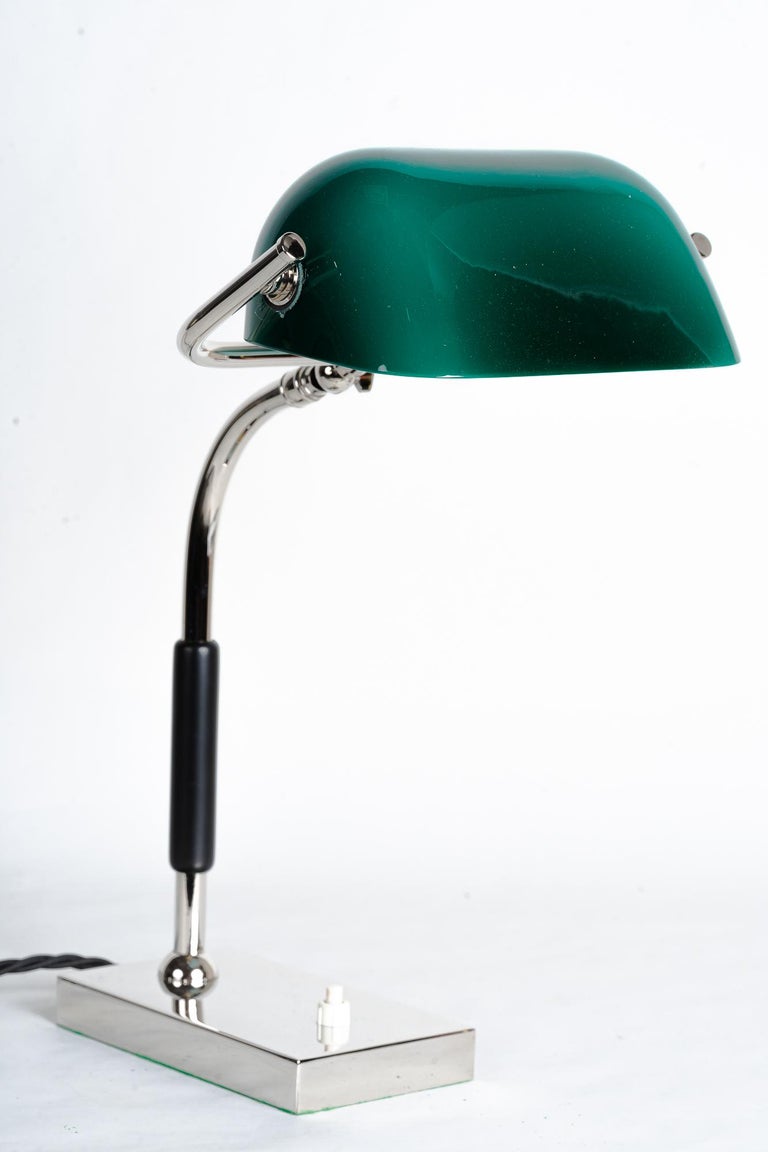 Art Deco Banker Lamp Nickel Plated with Green Glass Shade Around 1920s ...