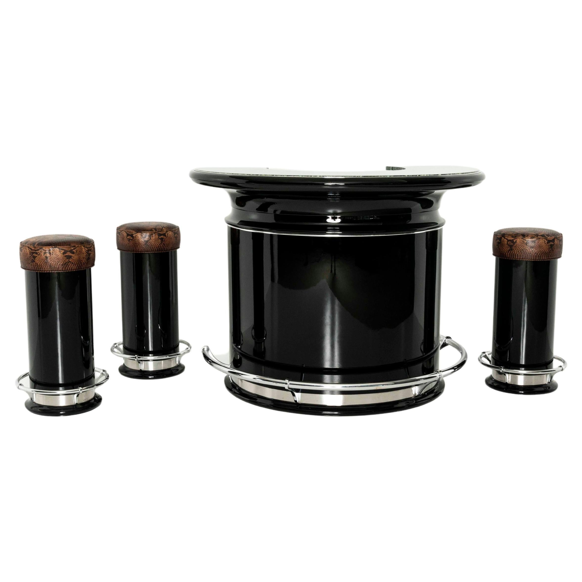Art Deco Black Lacquered Bar with Stainless Steel and Chrome Accents at ...