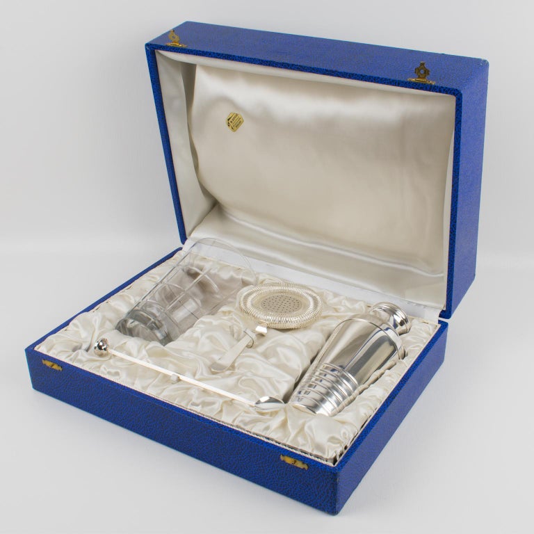 Art Deco Barware Set Silver Plate Shaker and Crystal Martini Mixer in ...