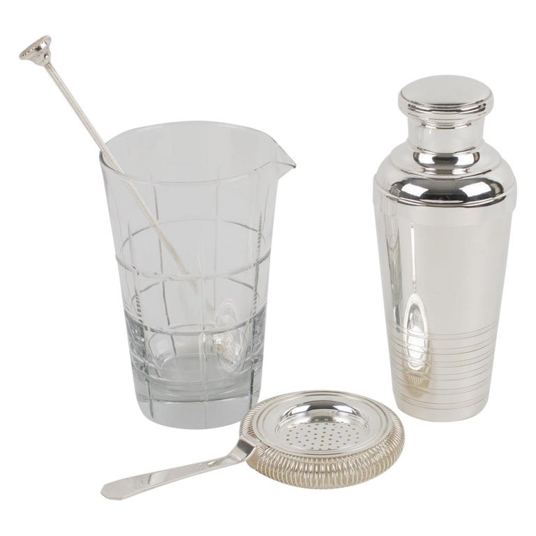 Art Deco Barware Set Silver Plate Shaker and Crystal Martini Mixer in ...