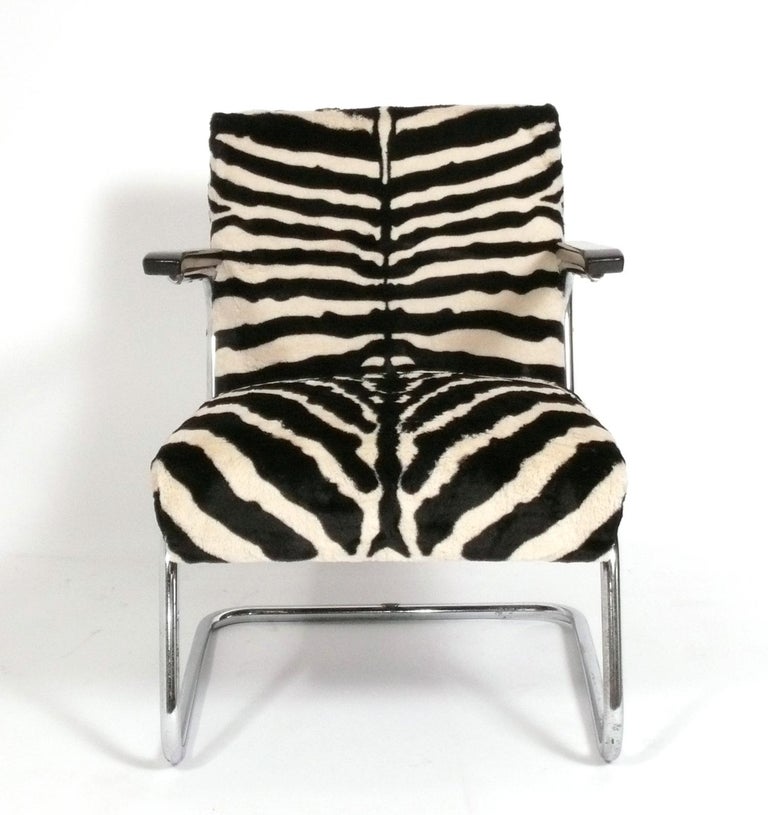 Art Deco Bauhaus Era Chrome Lounge Chair in Zebra Print Fabric, 1930s ...