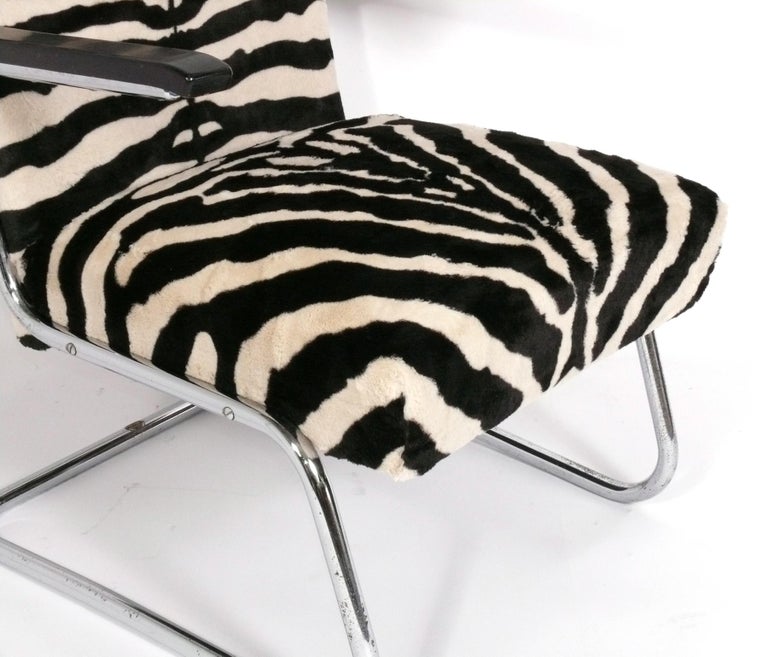 Art Deco Bauhaus Era Chrome Lounge Chair in Zebra Print Fabric, 1930s ...
