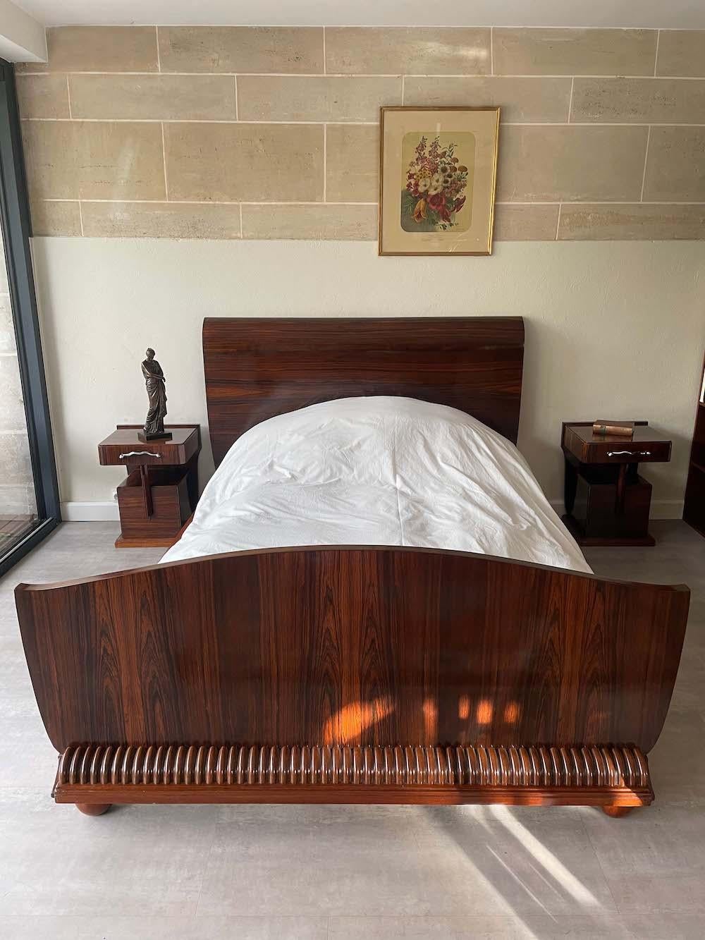 Art Deco Bed in Macassar Ebony Veneer, circa 1925 at 1stDibs