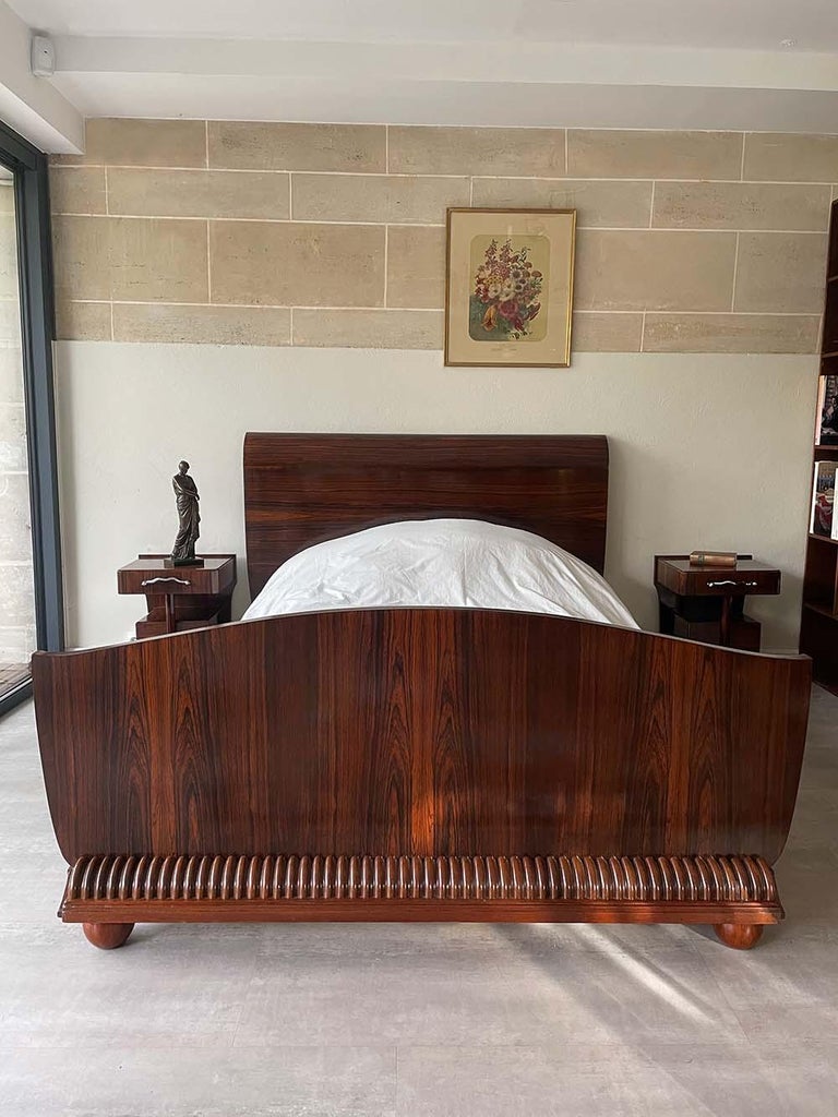 Art Deco Bed in Macassar Ebony Veneer, circa 1925 at 1stDibs