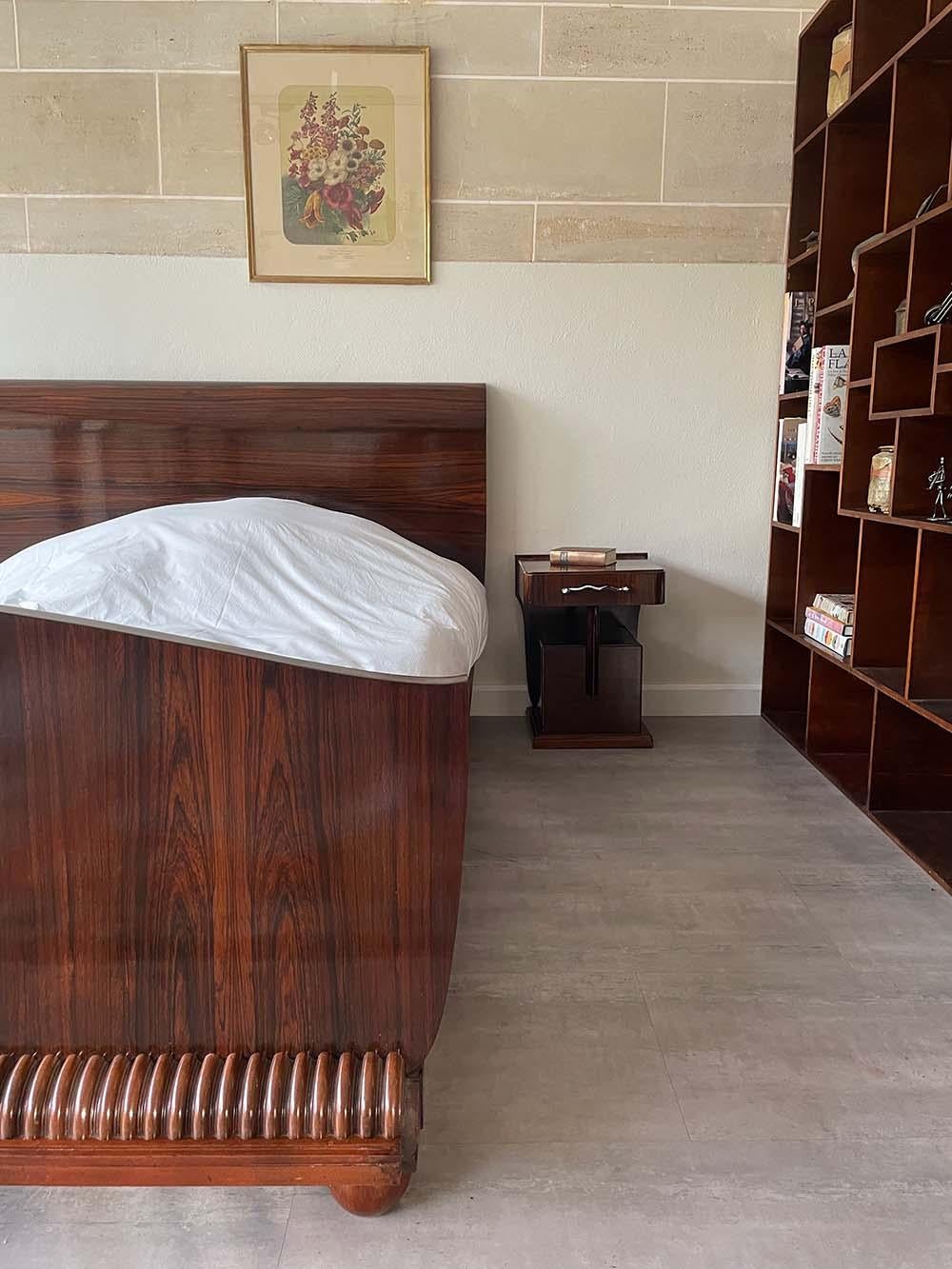 Art Deco Bed in Macassar Ebony Veneer, circa 1925 at 1stDibs