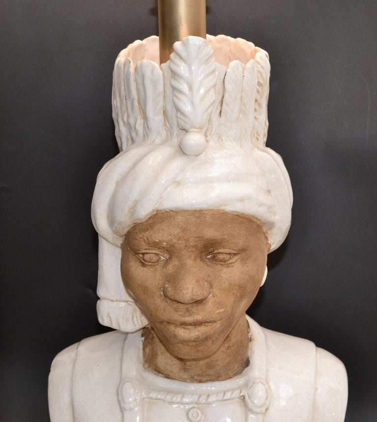 Art Deco Bedouin Head Bust Terracotta, Glazed Ceramic and Wood Table ...