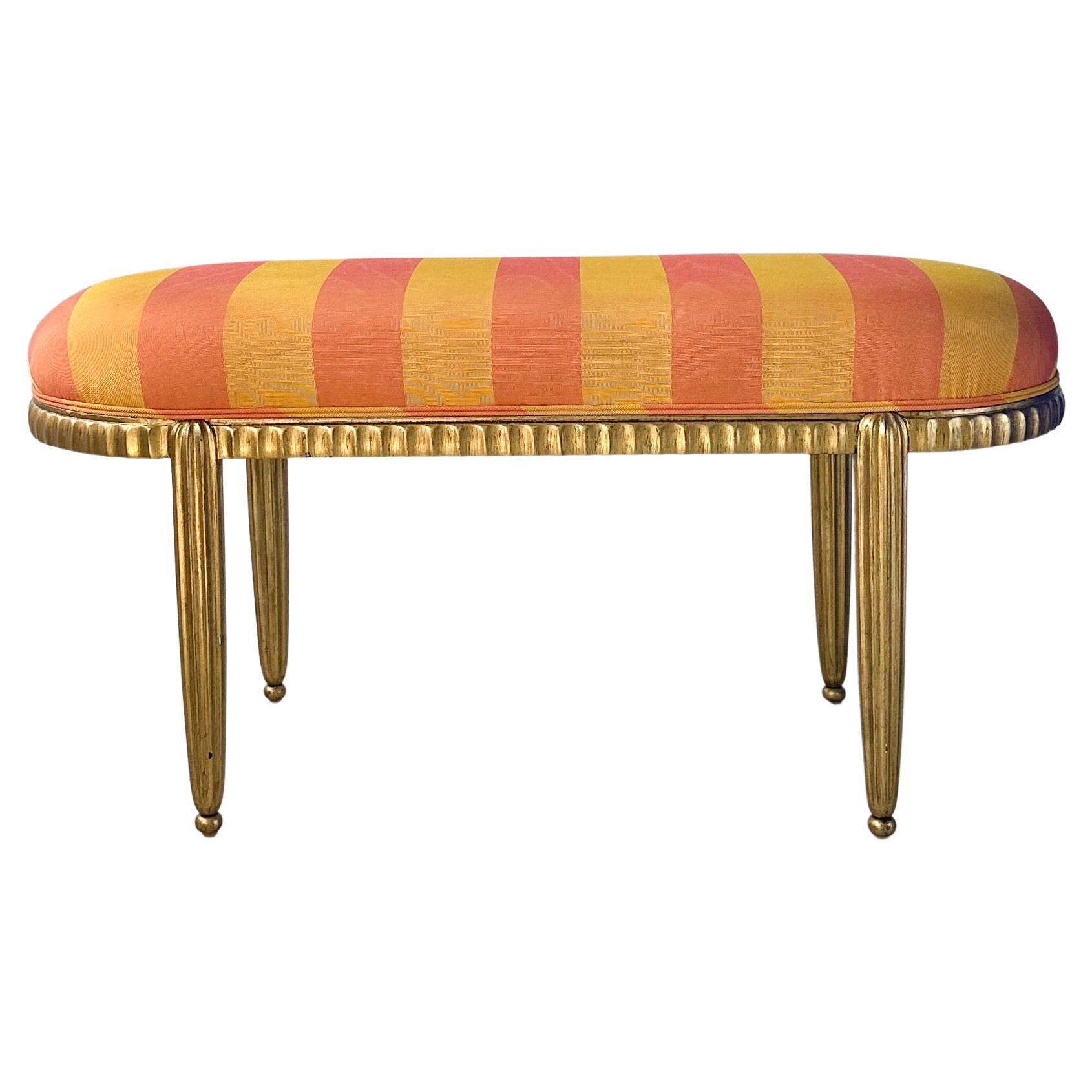 Jules Leleu, Art Deco Bench with Fluted Mahogany Frame, France, circa ...