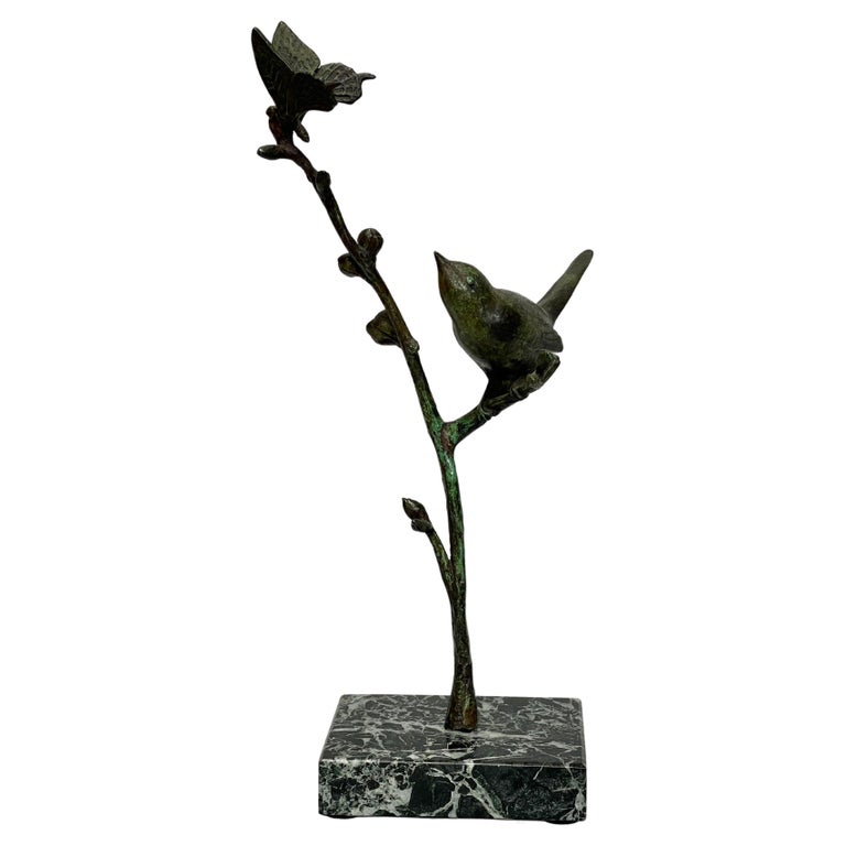 Art Deco Bird Sculpture On A Bronze Branch Signed Scuderi For Sale at ...