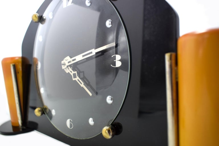 Art Deco Black Acrylic and Catalin Bakelite 8 day Mantel Clock at 1stDibs