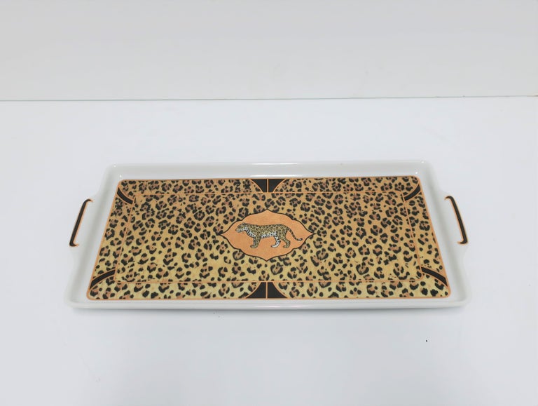 Leopard Cat Porcelain Serving Tray in Black and Gold, circa 1990s For ...