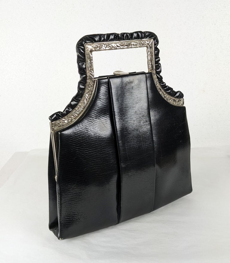 Art Deco Black Calf Top Handle Bag For Sale at 1stDibs