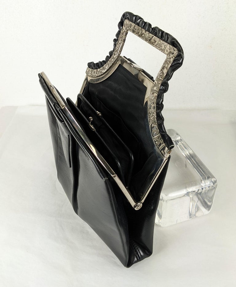 Art Deco Black Calf Top Handle Bag For Sale at 1stDibs