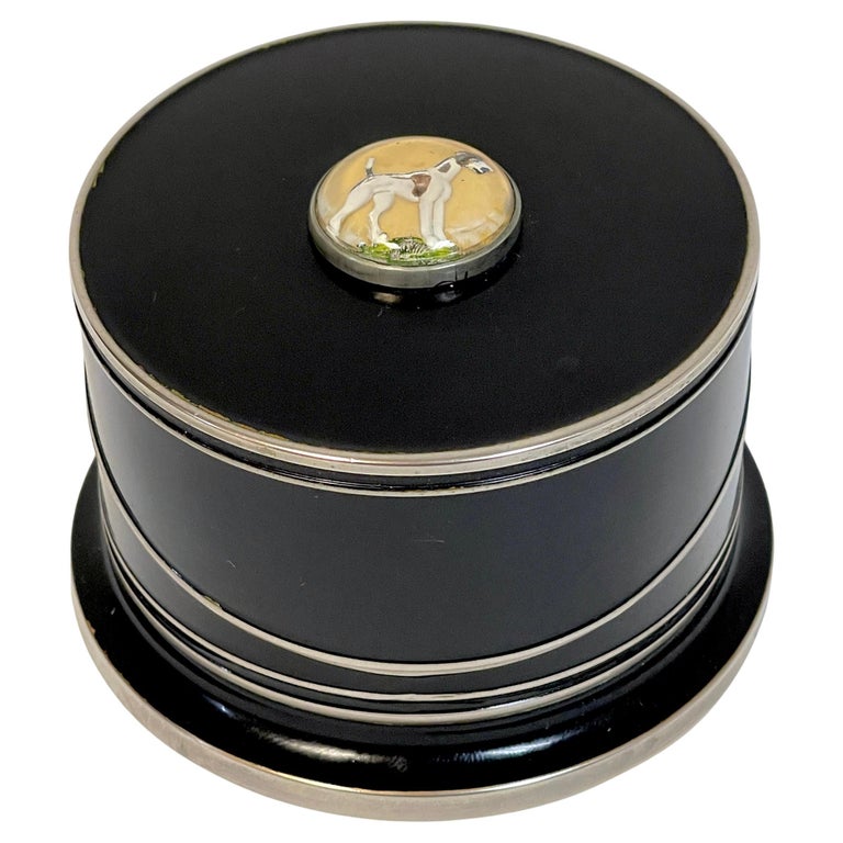 Art Deco Black Enameled and Crystal Dog Intaglio Motif Coaster Box Set ...