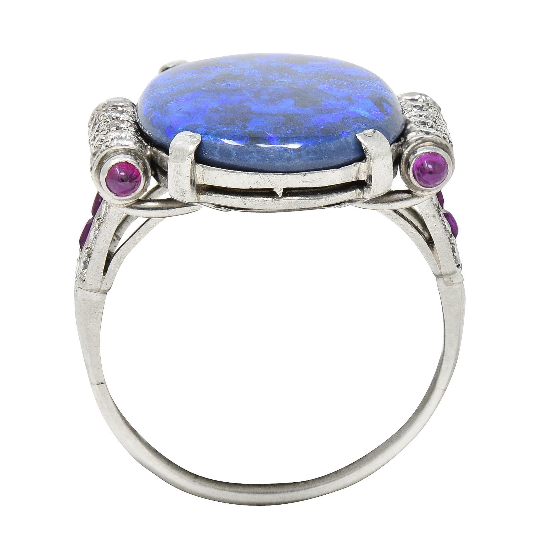 Art Deco Black Opal Pave Diamond Ruby Platinum Cocktail Ring For Sale ...