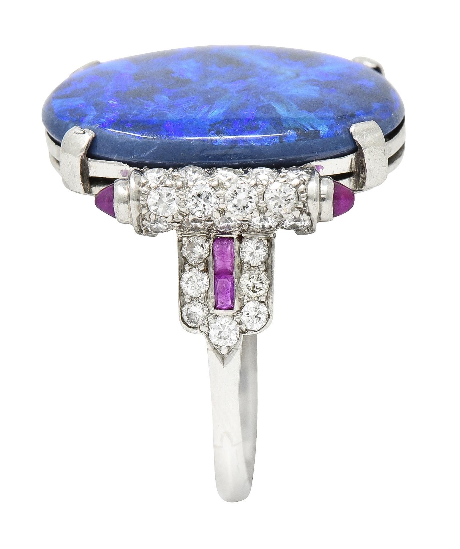 Art Deco Black Opal Pave Diamond Ruby Platinum Cocktail Ring For Sale ...