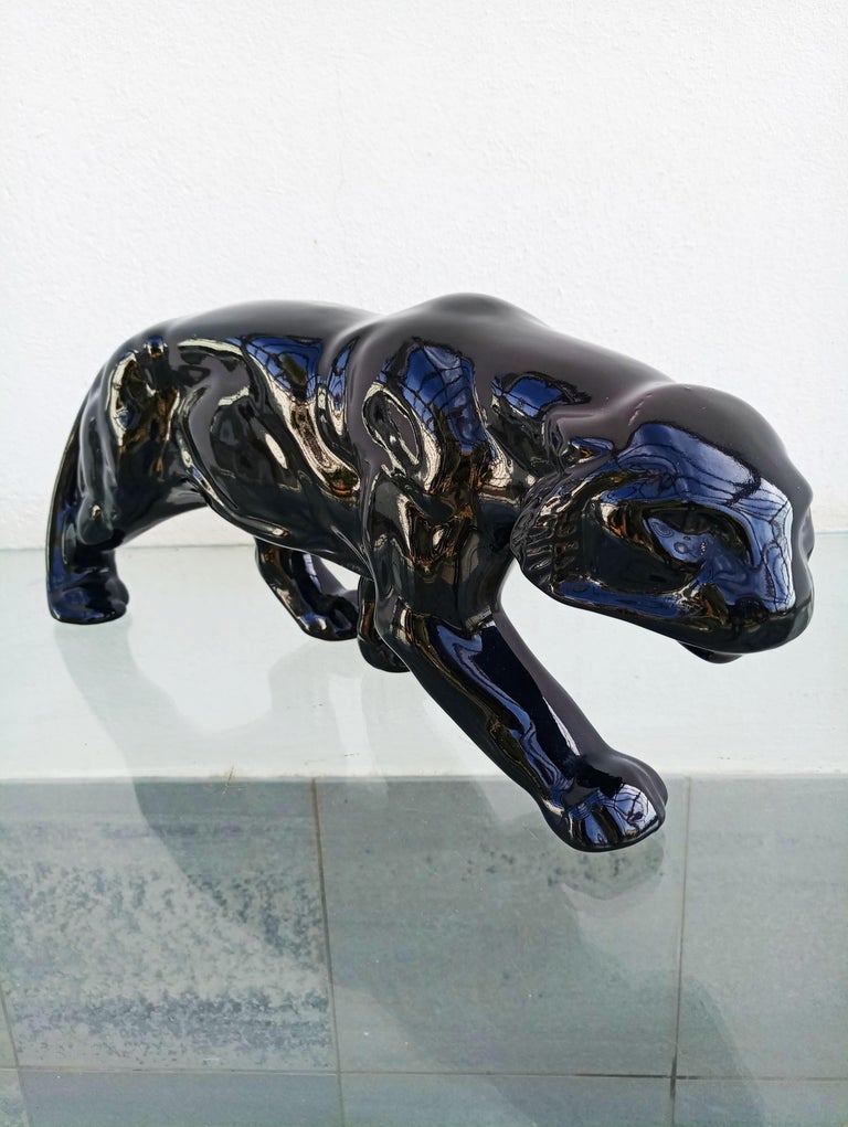 Art Deco Black Panther Ceramic, France, 1930s at 1stDibs