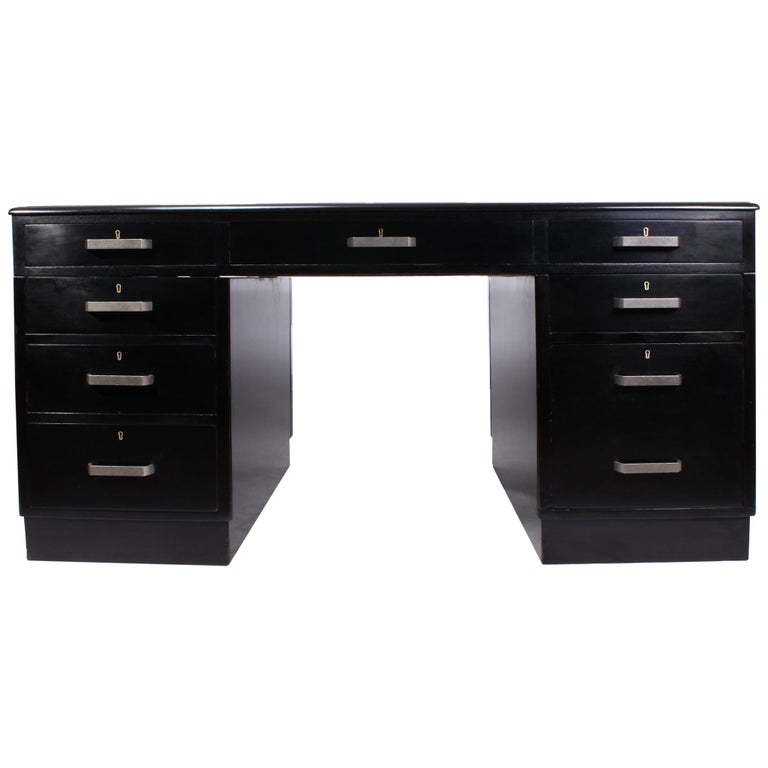 Art Deco Black Piano Lacquer Desk at 1stDibs