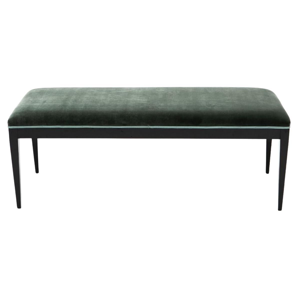 Art Deco Black-Polished Mahogany Bench with Emerald Green Velour ...