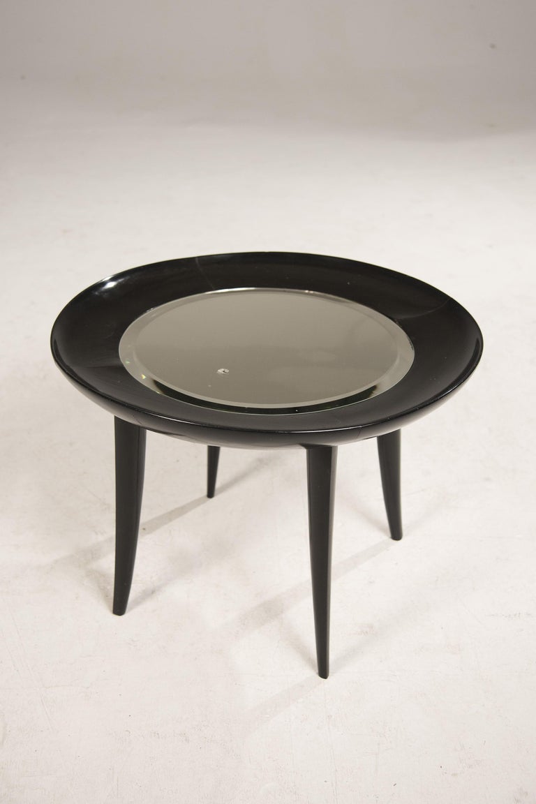 Art Deco Black Rounded Coffee Table with Glass Top For Sale at 1stDibs