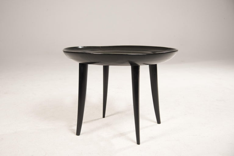Art Deco Black Rounded Coffee Table with Glass Top For Sale at 1stDibs