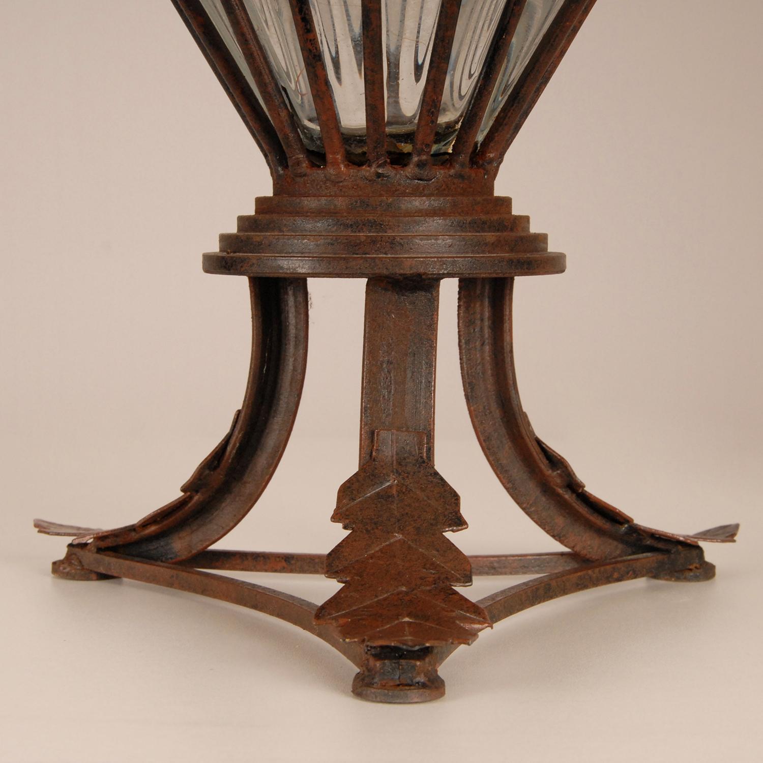 Art Deco Black Wrought Iron and Italian Venice Caged Blown Glass Vases ...