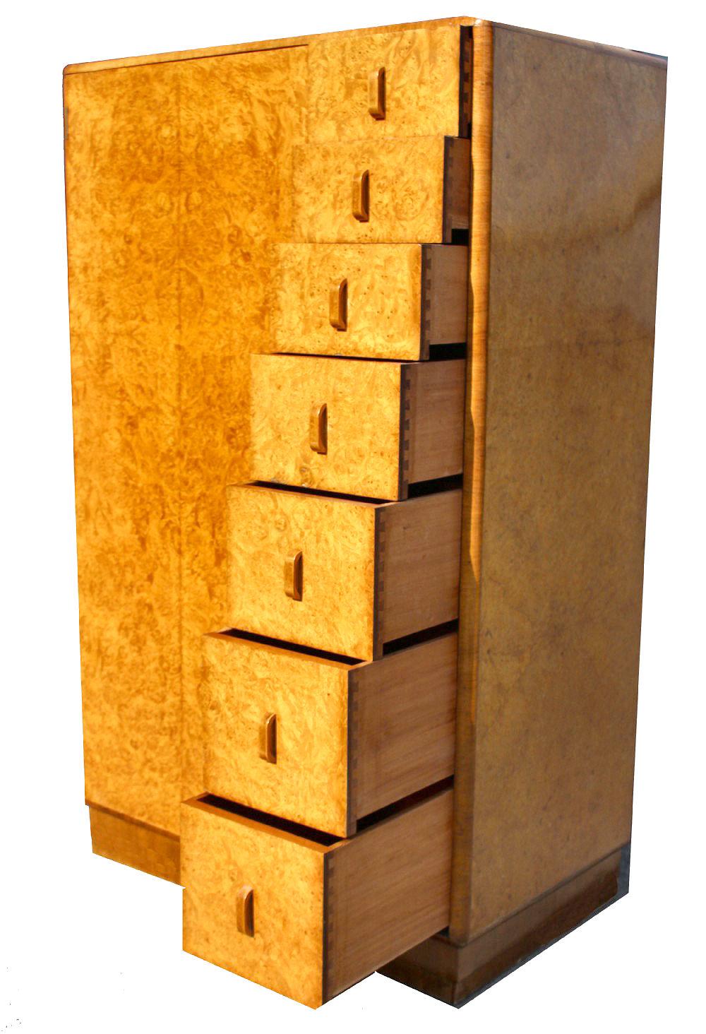 Art Deco Blonde Burr Walnut Compactum Tallboy, c1930, English at 1stDibs