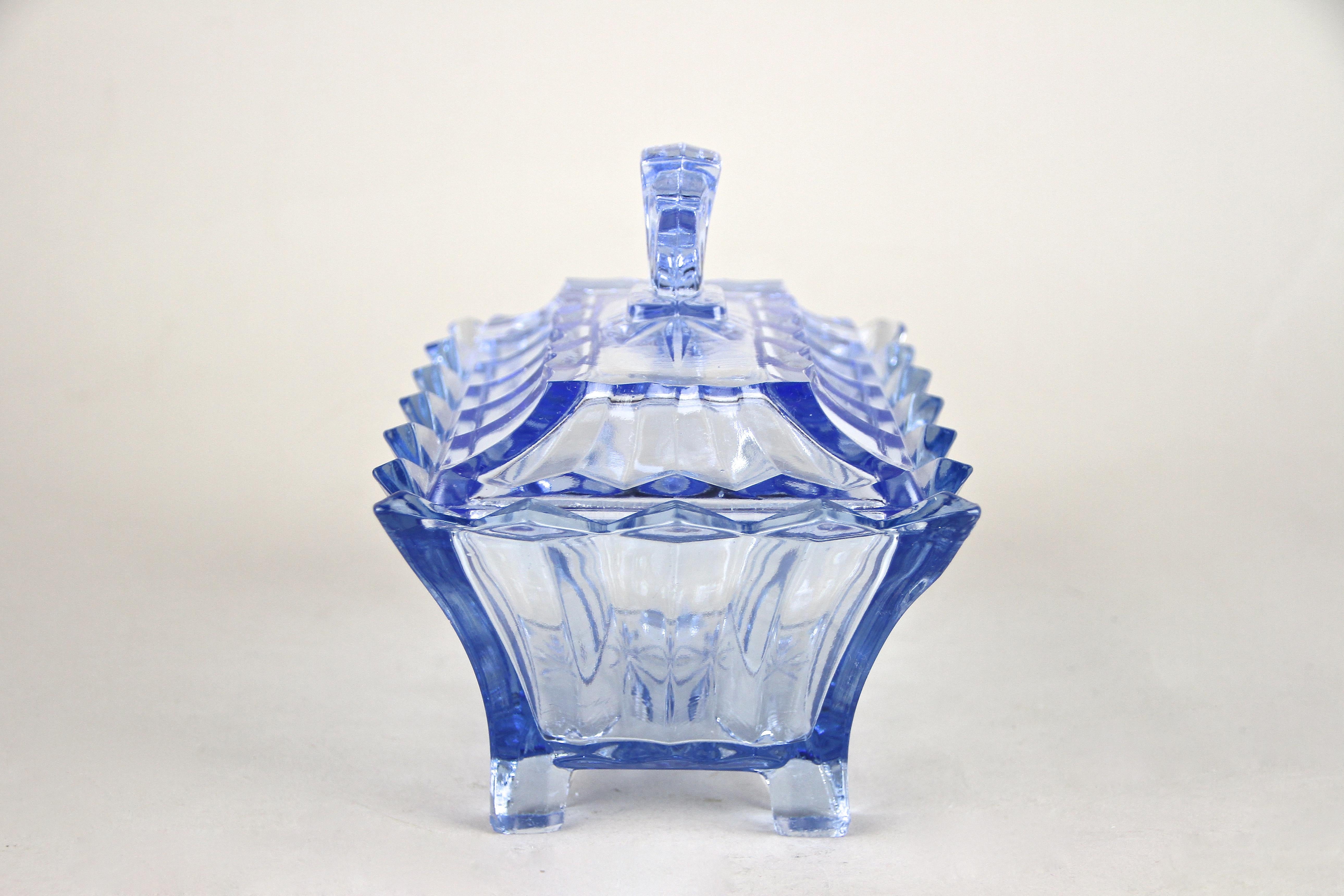 Art Deco Blue Glass Box with Lid, Austria, circa 1920 For Sale at ...