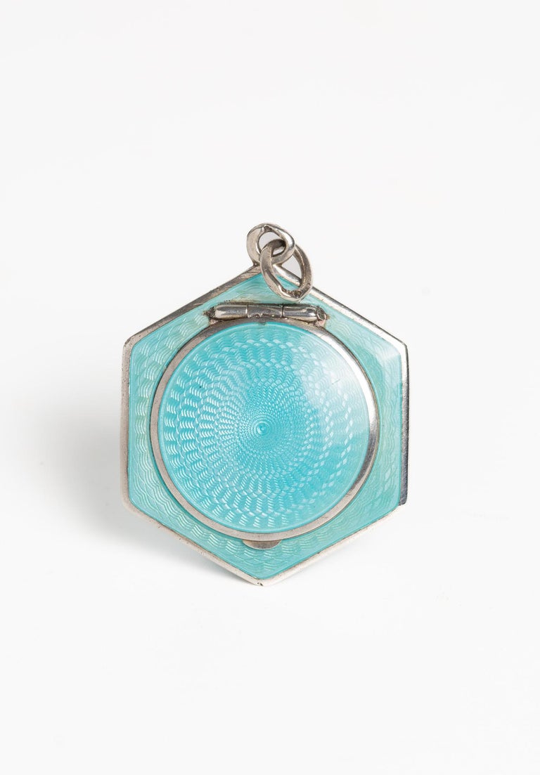 Art Deco Blue Guilloche Enamel Locket For Sale at 1stDibs
