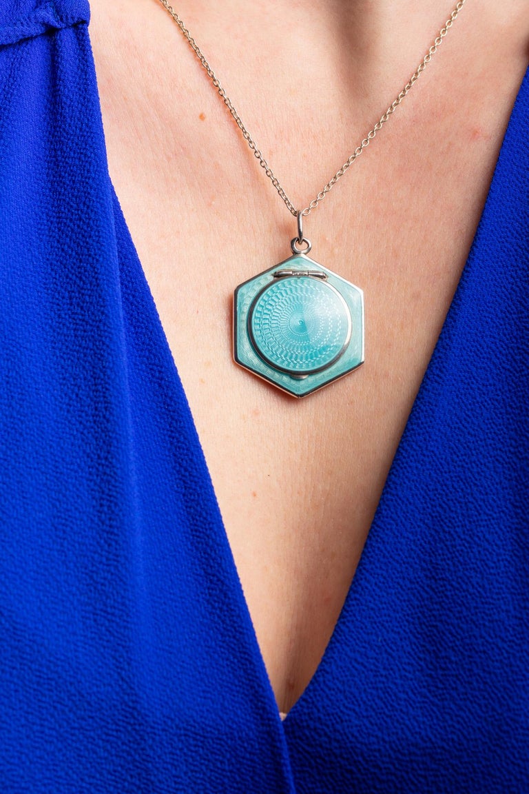 Art Deco Blue Guilloche Enamel Locket For Sale at 1stDibs